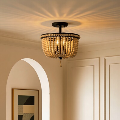 美式乡村手工编织木艺吸顶灯