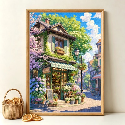 童话花屋街景成人拼图1000片蓝卡带相框装饰画风景解压治愈系
