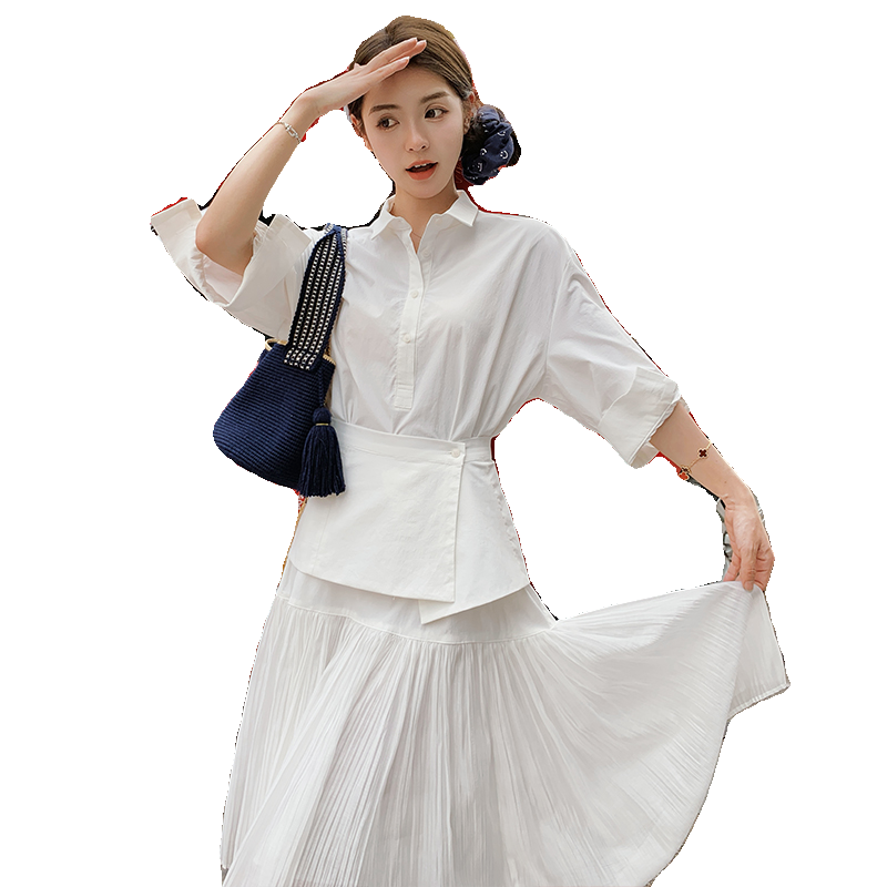 新款已出货2024夏新气质款七分袖白连衣裙225-8019-P125（控178）_浙宝2258019 - 杭州女装网