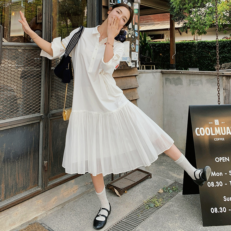 新款已出货2024夏新气质款七分袖白连衣裙225-8019-P125（控178）_浙宝2258019 - 杭州女装网
