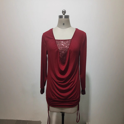 Women's New Year sequin collar long sleeved casual shirt top