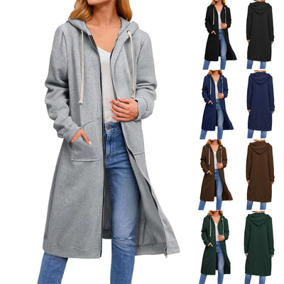 Autumn winter women's loose zipper long cardigan jacket top
