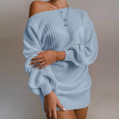 women off-the-shoulder sleeves knitting dress sweater毛衣裙