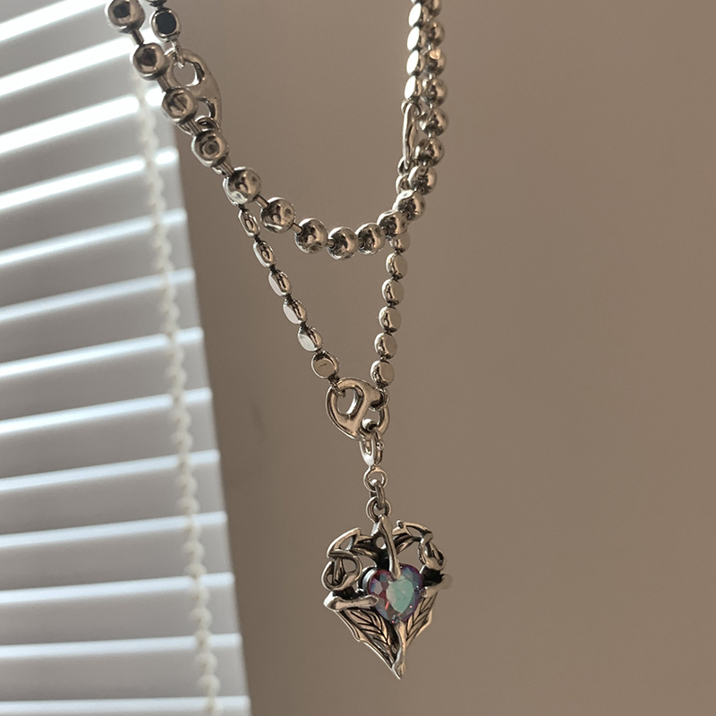 小芊s925纯银幻彩爱心猪鼻子项链女轻奢小众高级感长款毛衣链80cm_虎窝淘