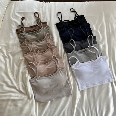 现货TALK韩国带胸垫吊带背心美背