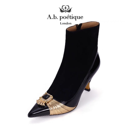 A.b.poetique时装鞋 艺术手工短筒鞋子女ART DECO彩宝靴高跟鞋子