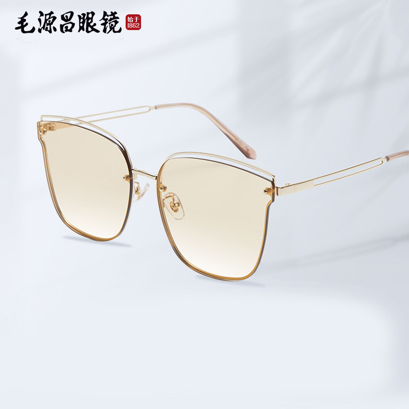 毛源昌茶色墨镜女高级无框大脸显瘦韩系复古太阳眼镜男毛源昌7186