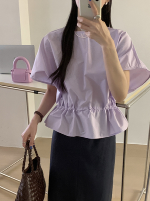 现货！夏上新!【OMELET蛋卷】韩版休闲圆领下摆抽绳小衫