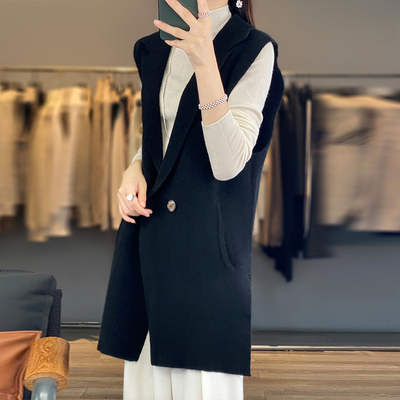 MX040秋冬通勤氛围感女100%羊毛西装领毛呢马甲 叠穿超有范坎肩