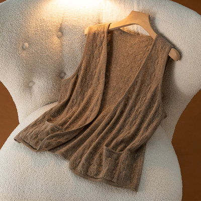 SSRH845叠穿氛围感 秋冬女士羊绒针织开衫马甲文艺叠穿钩花小背心