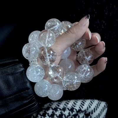 天然白阿塞茶水晶手链女款单圈手链巴西白水晶饰品礼物送女友闺蜜