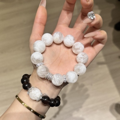 天然雪花白幽灵婚纱幽灵手串水晶手链大颗粒男女轻奢高级感异相