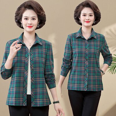 妈妈装纯棉中老年褂子长袖衬衫