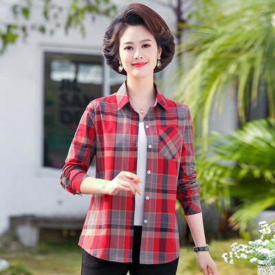 妈妈装纯棉中老年褂子长袖衬衫