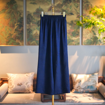蓝大长裤蓝色香云纱阔腿显瘦长裤