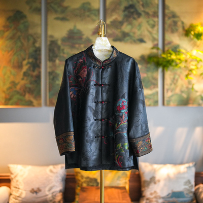 蓝大新中式桑蚕丝刺绣香云纱外套