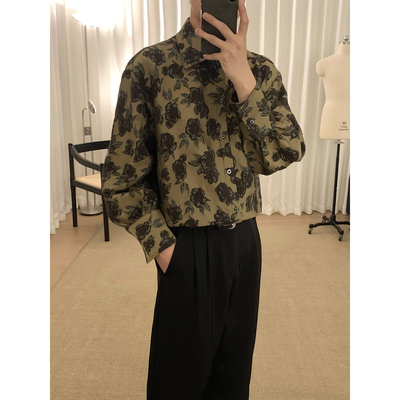 阿茶与阿古复古满印花卉衬衫男款长袖秋季日系高级感宽松休闲衬衣