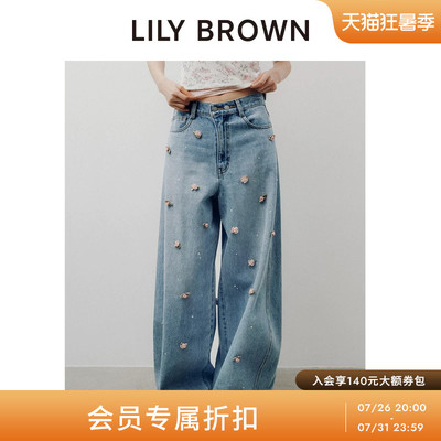 LILYBROWN花朵钉珠纯棉牛仔裤