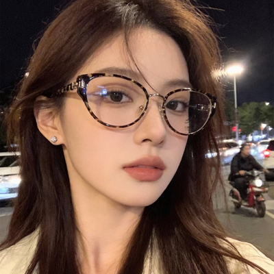 韩系豹纹猫眼眼镜近视女可配度数