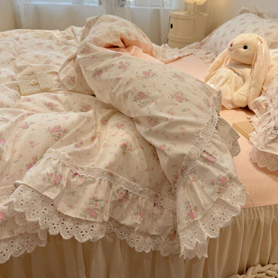 少女心公主花边小碎花全棉四件套纯棉床裙韩式纯棉被套床上用品