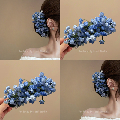 超仙氛围感发夹刘亦菲同款氛围感鸭嘴夹女蓝色刘海侧边夹头花发饰