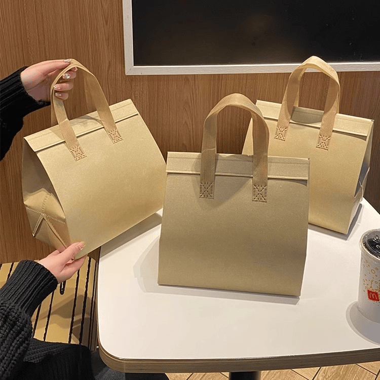 牛皮纸色无纺布保温袋加厚铝箔自封口外卖专用保温保冷通用袋