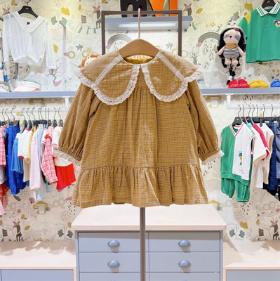 阿路小雨伞春秋款女童格子翻领连衣裙长袖MSZ381108