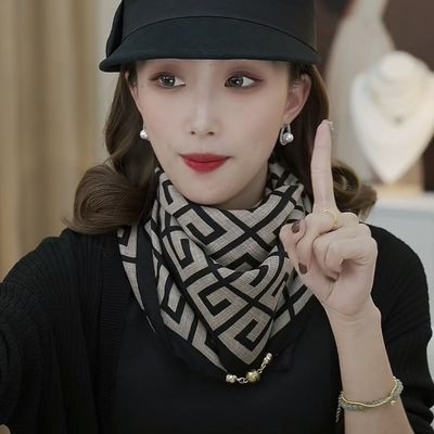 2025秋冬新款65*65方巾磁吸扣棉麻围巾女百搭护颈保暖丝巾围脖