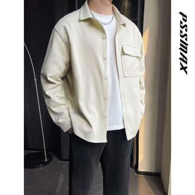 百搭纯色长袖工装斜纹衬衫