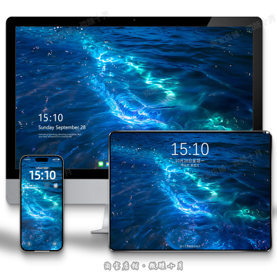 6张荧光蓝色海浪海岸线 苹果iPhone手机壁纸电脑平板ipad安卓壁纸