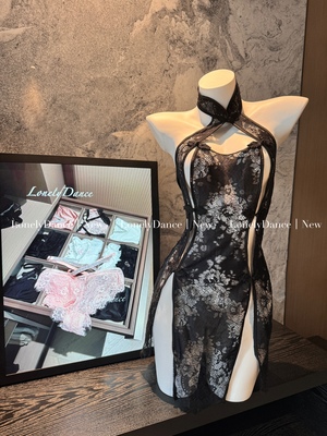 LonelyDance民国女友*性感蕾丝睡衣镂空旗袍露背纯欲开叉吊带睡裙