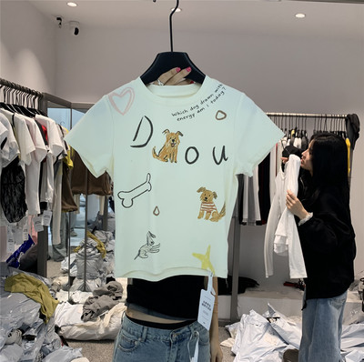 917手绘小狗涂鸦显瘦短袖T恤