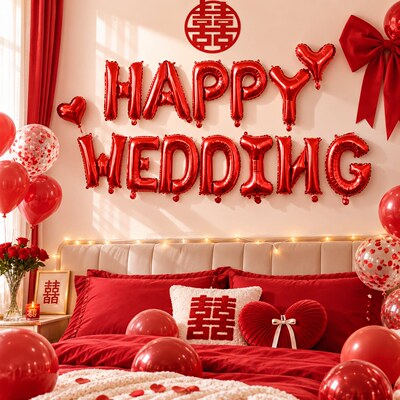 16寸happy wedding新婚快乐气球套装铝膜字母套餐婚房布置铝箔球