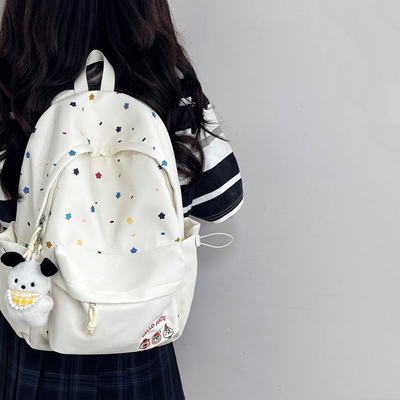 彩色星星印花双肩包初高中少女