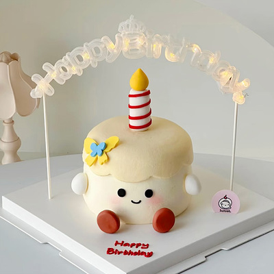 卡通可爱蜡烛人ins风小球情人圣诞节儿童生日蛋糕装饰摆件发光灯