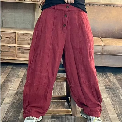 FF 7561 春季新品亚麻三粒扣休闲百搭简约女士裤子 臀围130长93