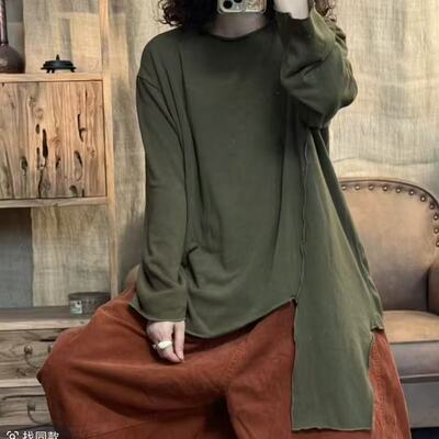 25 8398 秋冬季新品休闲百搭圆领简约不规则女打底衫 胸围128长70