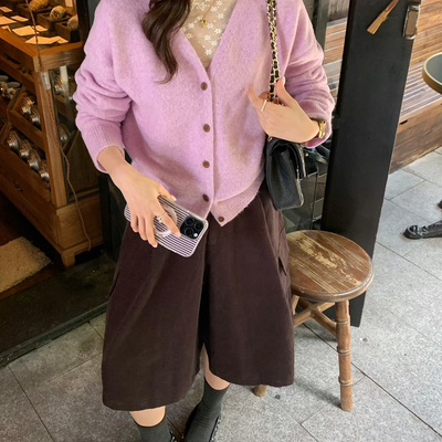 SUSAN-谁懂这份软糯早秋软糯拉毛复古棕扣百搭软感毛衣6286s