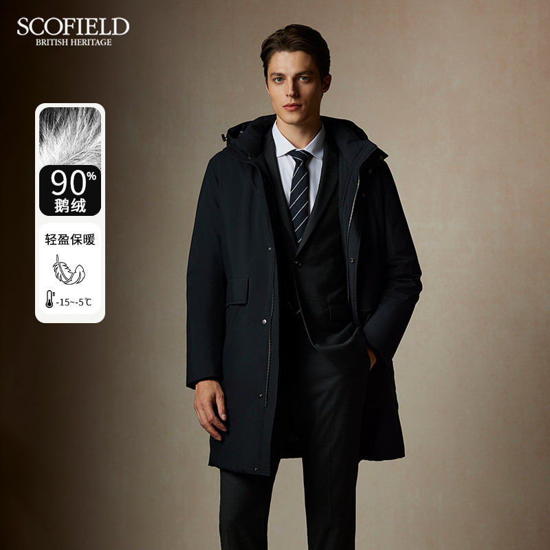 【90鹅绒】SCOFIELD男士24年冬季新款休闲连帽中长款保暖羽绒服