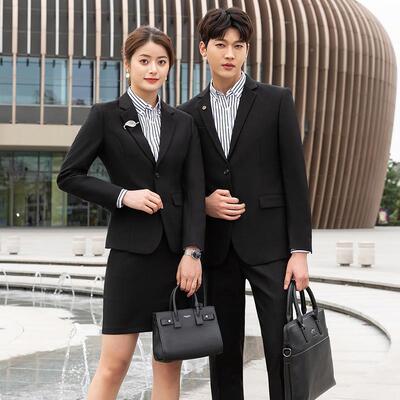 男士黑色商西装务职服业西服套AL-64164装装女销售行政厂家绣