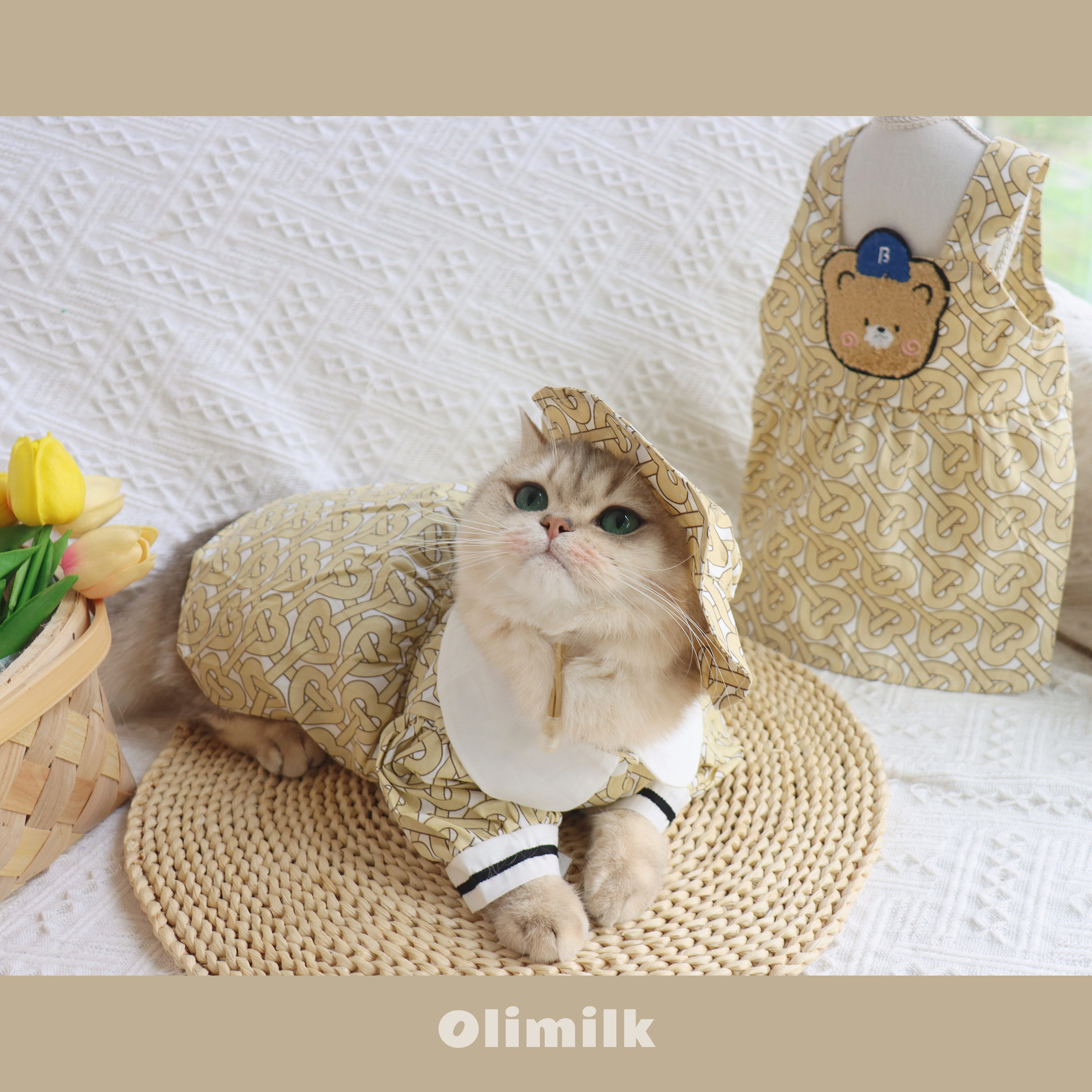 【Olimilk】乖乖学院风~宠物猫狗可爱背带裙子娃娃领春夏衣服帽子