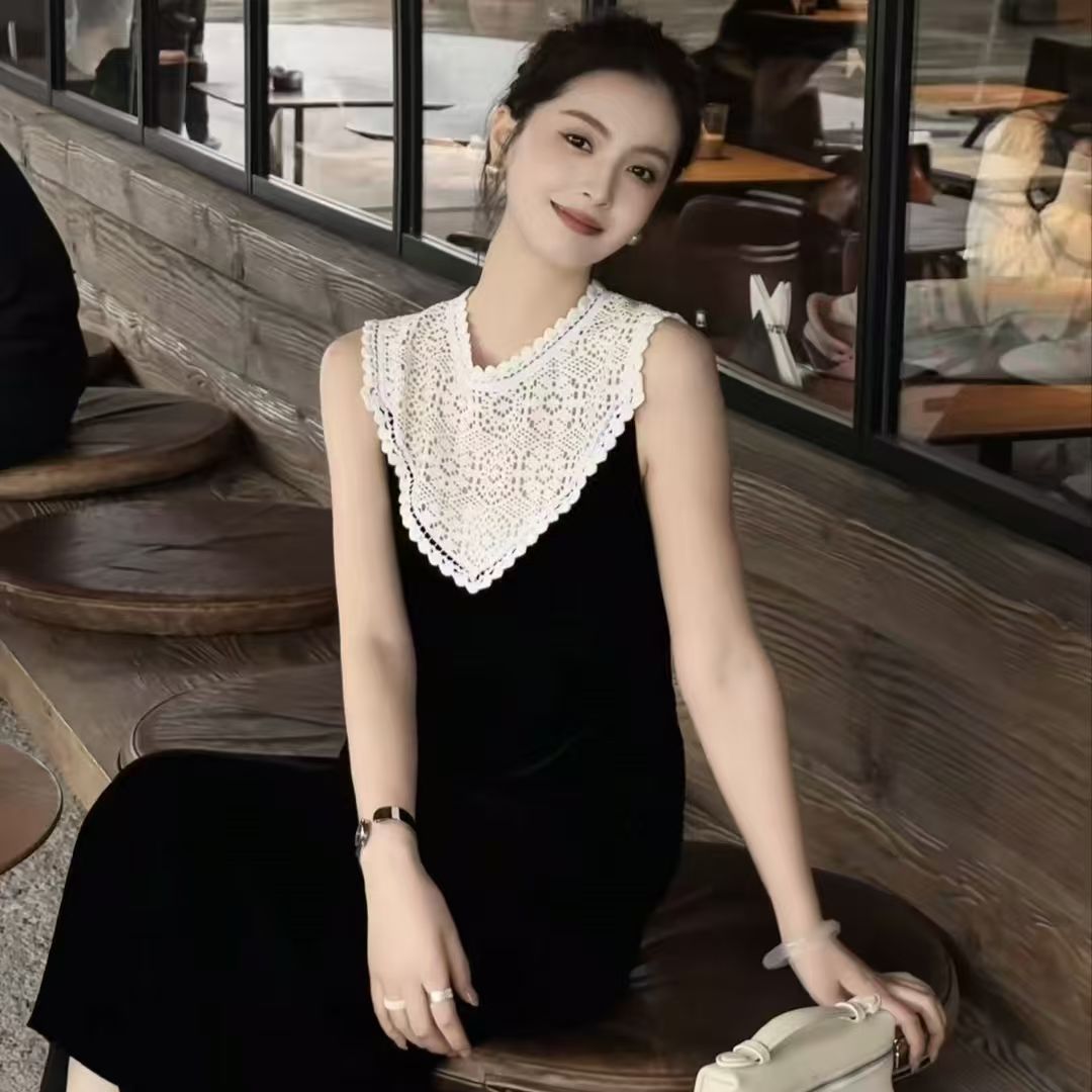 法式轻奢蕾丝拼接连衣裙女2026年夏季超火气质优雅遮肉显瘦连衣裙