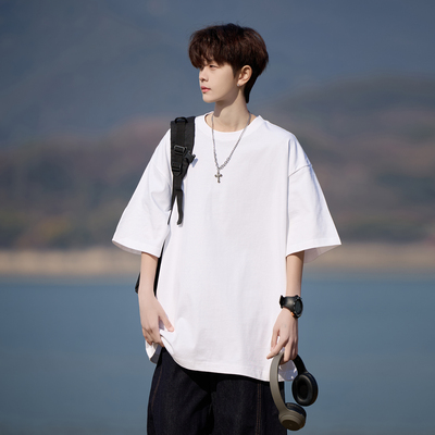 WASSUPBROWN纯棉宽松男士T恤潮