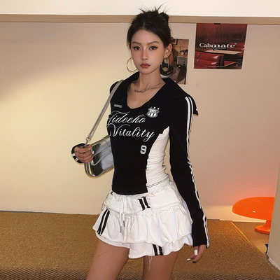 美式辣妹运动风字母印花长袖卫衣