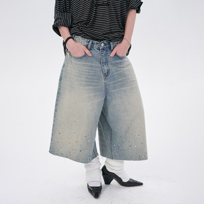 Rockrio Rarelicold 彩钻水洗牛仔七分裤