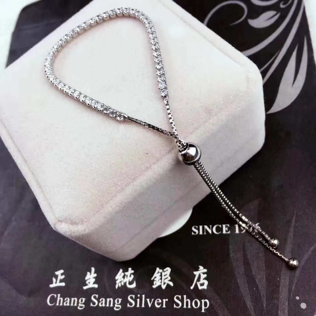 城墙顶巷S925纯银排钻手链圆珠抽拉式镶锆石少女学生可调节_虎窝淘