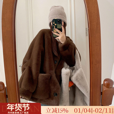 水貂绒环保皮草女冬毛毛外套韩版