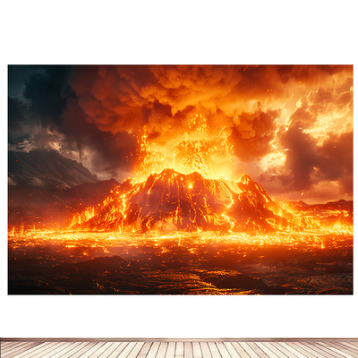 火山爆发岩浆火焰自然奇观画红红火火客厅办公室卧室墙贴自粘贴画