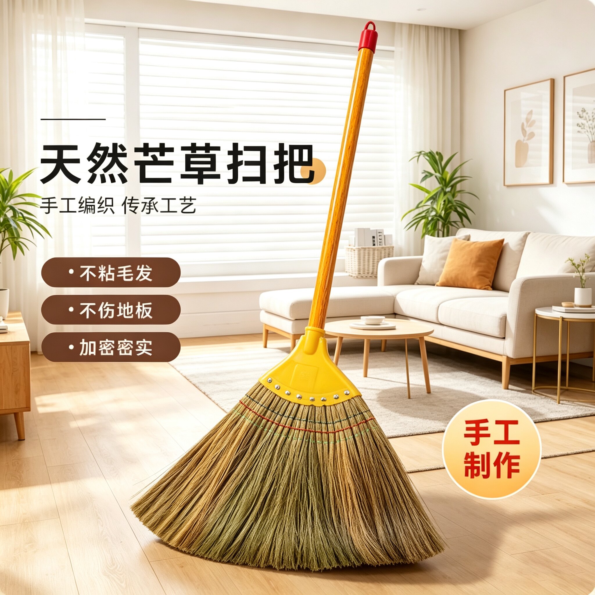 芒草扫把家用软毛不粘头发木地板扫地扫帚老式高粱苗笤帚农村耐用