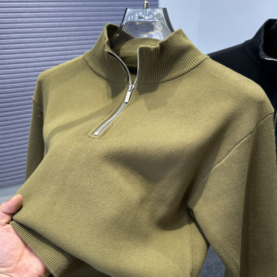 纯棉半高领拉链毛衣男针织衫打底